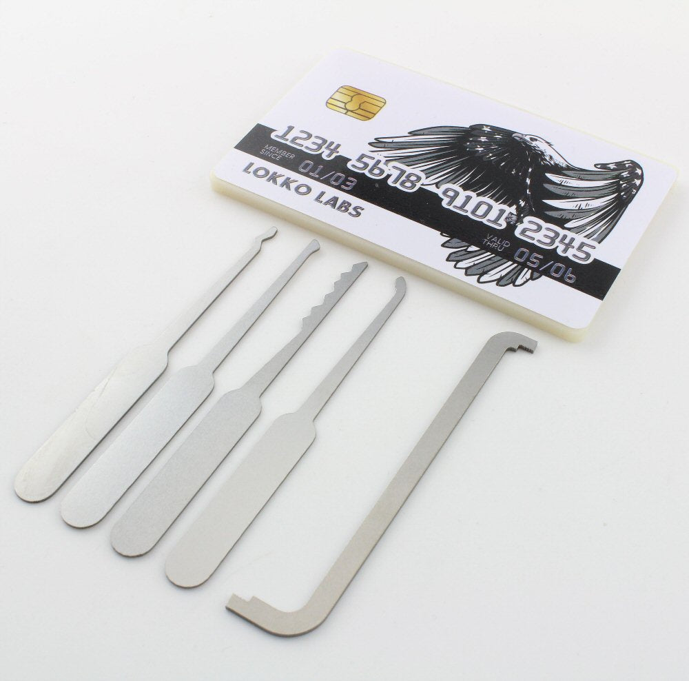 Credit Card Lock Pick Set PLUS: Top of Keyway Wrench + 4 Picks